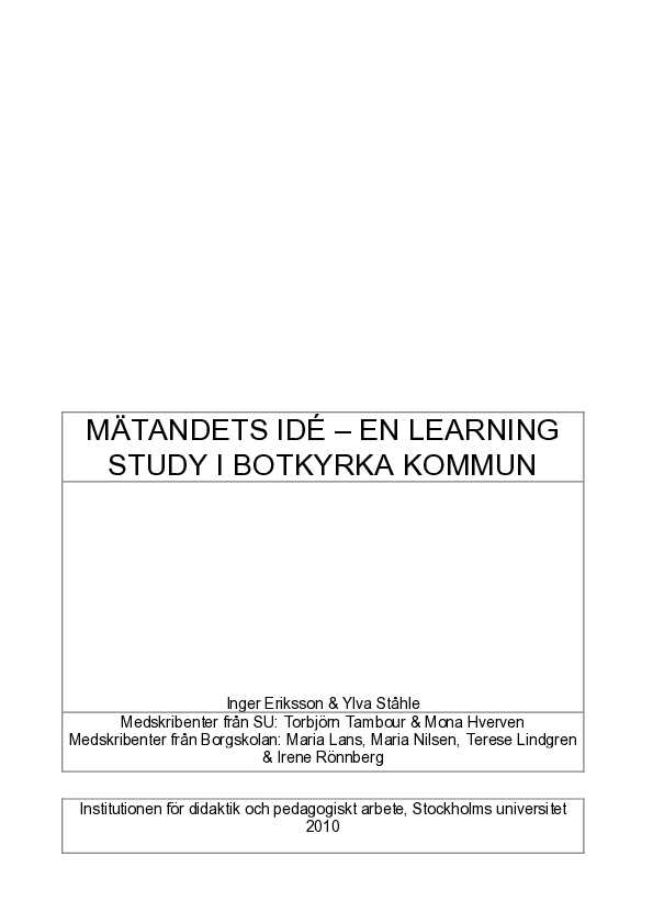 (PDF) Mätandets idé - en learning study i Botkyrka kommun : en learning ...