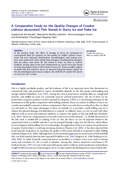 (PDF) A Comparative Study on the Quality Changes of Croaker (Johnius ...