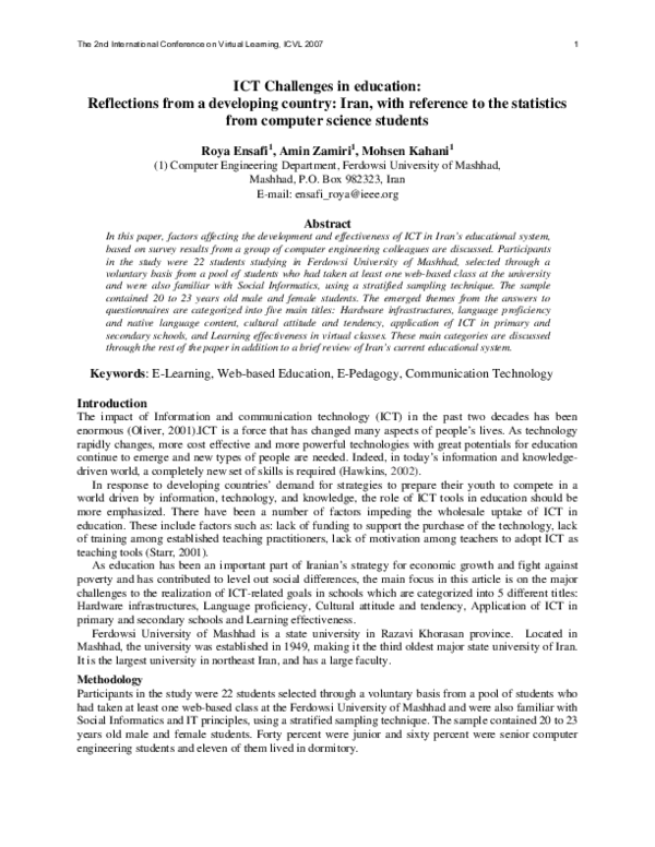 (PDF) ICT Challenges in education: Reflections from a developing country: Iran, with reference ...