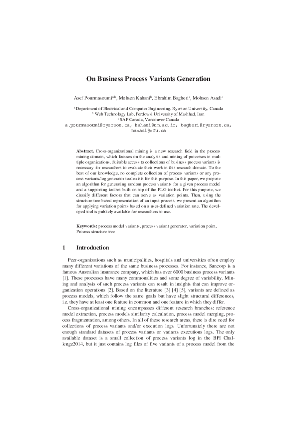 (PDF) On Business Process Variants Generation