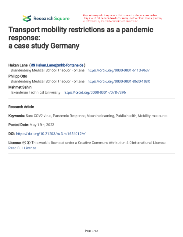 (PDF) Transport mobility restrictions as a pandemic response: a case ...