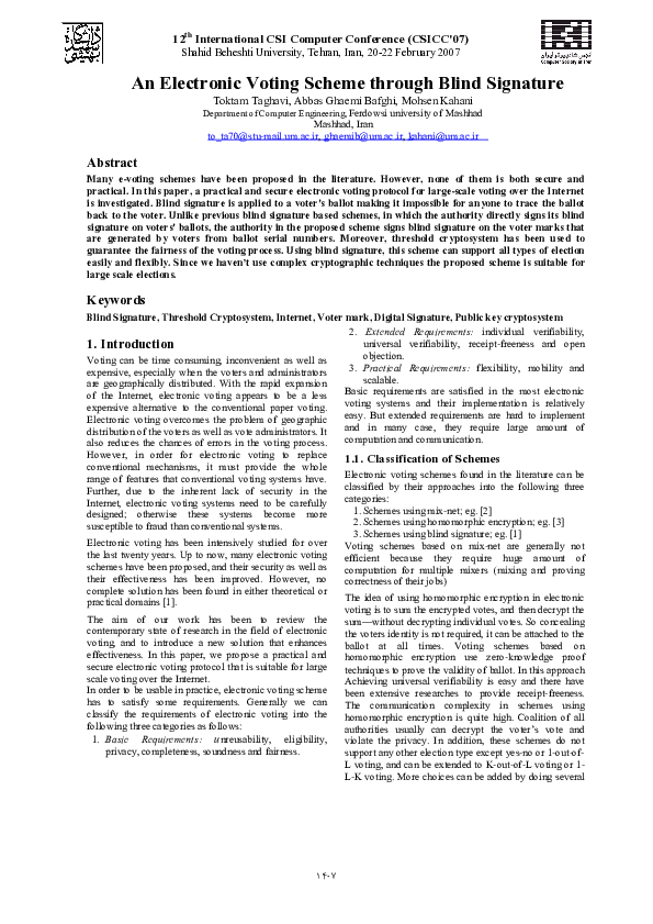 (PDF) An Electronic Voting Scheme through Blind Signature