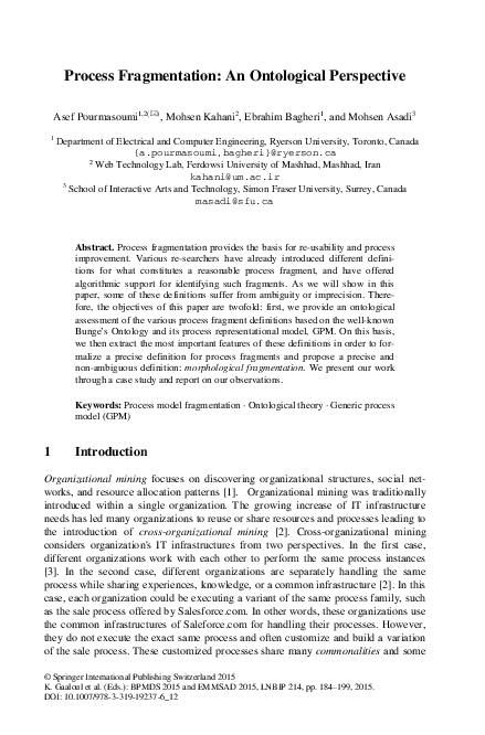 (PDF) Process Fragmentation: An Ontological Perspective