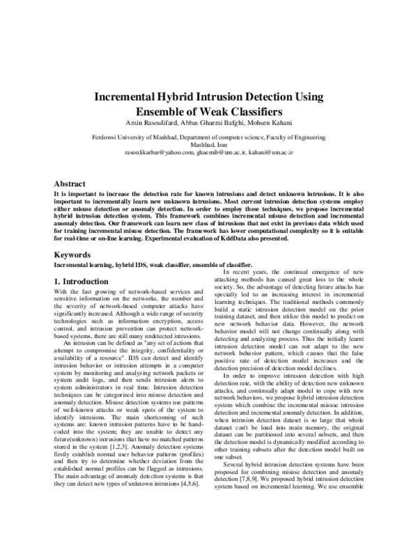 Pdf Incremental Hybrid Intrusion Detection Using Ensemble Of Weak