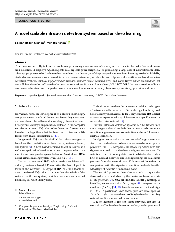 Pdf A Novel Scalable Intrusion Detection System Based On Deep Learning