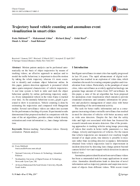 Pdf Trajectory Based Vehicle Counting And Anomalous Event