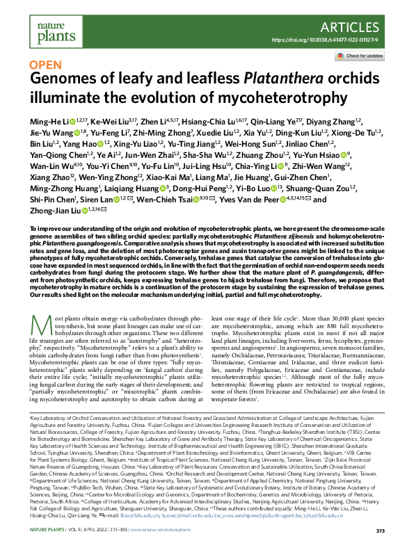 (PDF) Genomes of leafy and leafless Platanthera orchids illuminate the ...