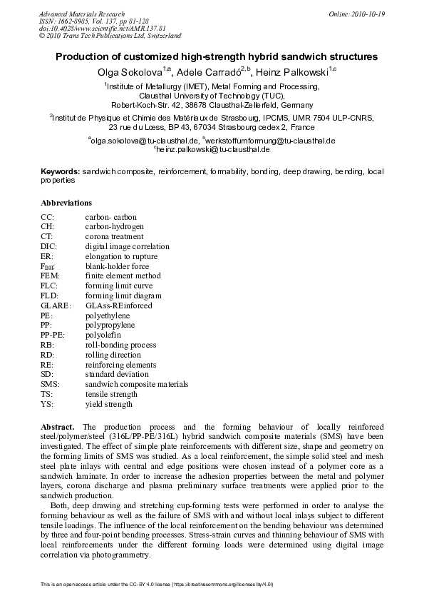 (PDF) Production of Customized High-Strength Hybrid Sandwich Structures | Adele Carradó ...