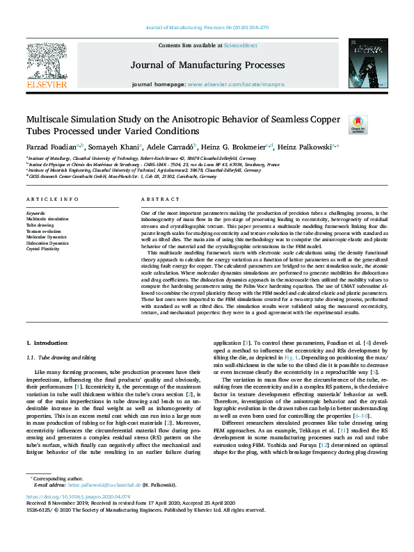 (PDF) Multiscale Simulation Study on the Anisotropic Behavior of Seamless Copper Tubes Processed ...