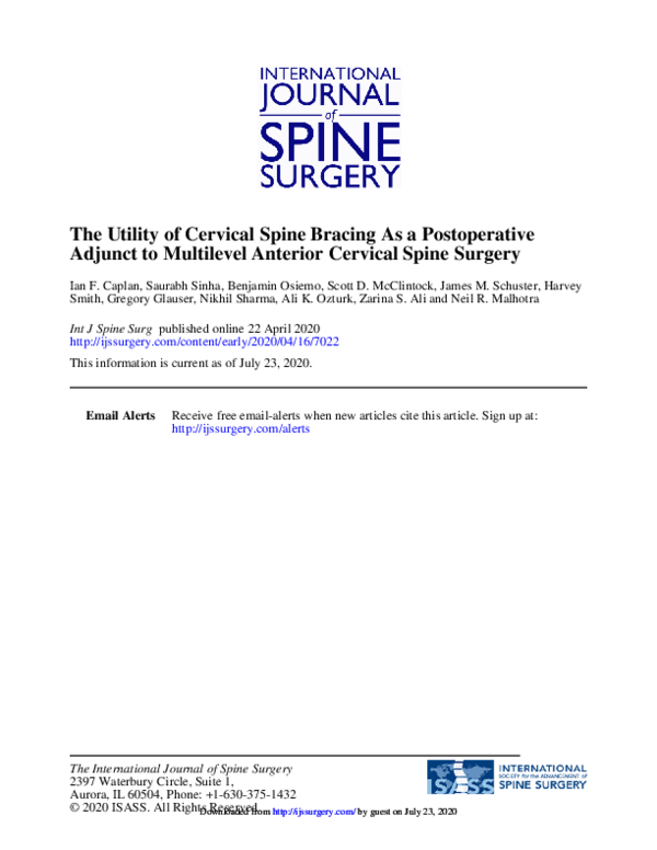 (PDF) The Utility of Cervical Spine Bracing As a Postoperative Adjunct ...