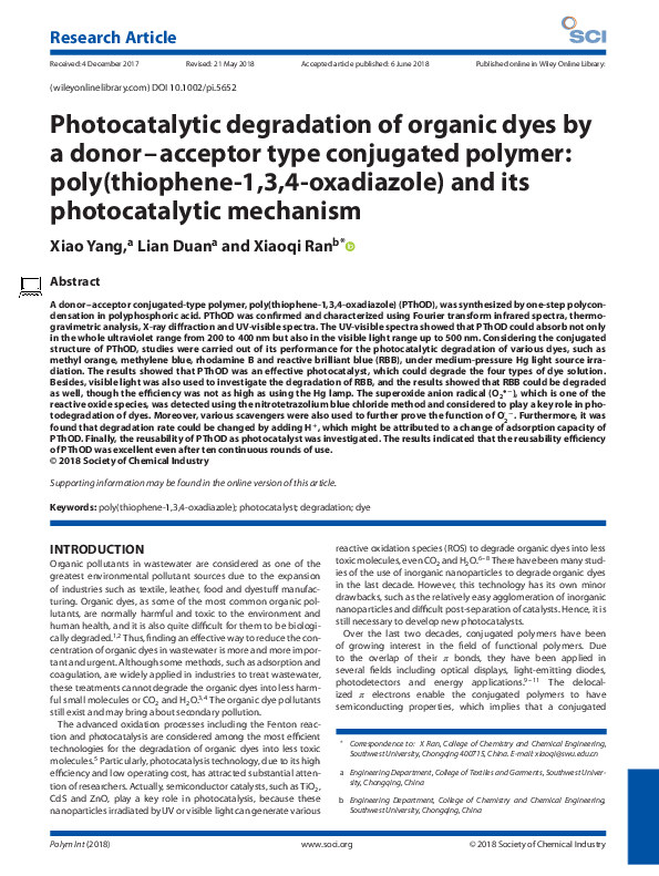 (PDF) Photocatalytic Degradation of Organic Dyes by a High Efficient ...