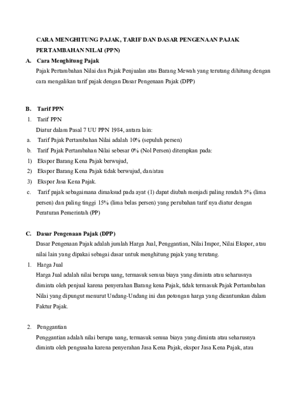 (DOC) CARA MENGHITUNG PAJAK, TARIF DAN DASAR PENGENAAN PAJAK PERTAMBAHAN NILAI (PPN