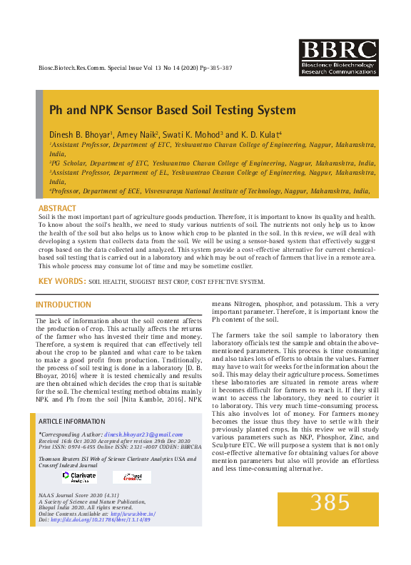 (PDF) Ph and NPK Sensor Based Soil Testing System