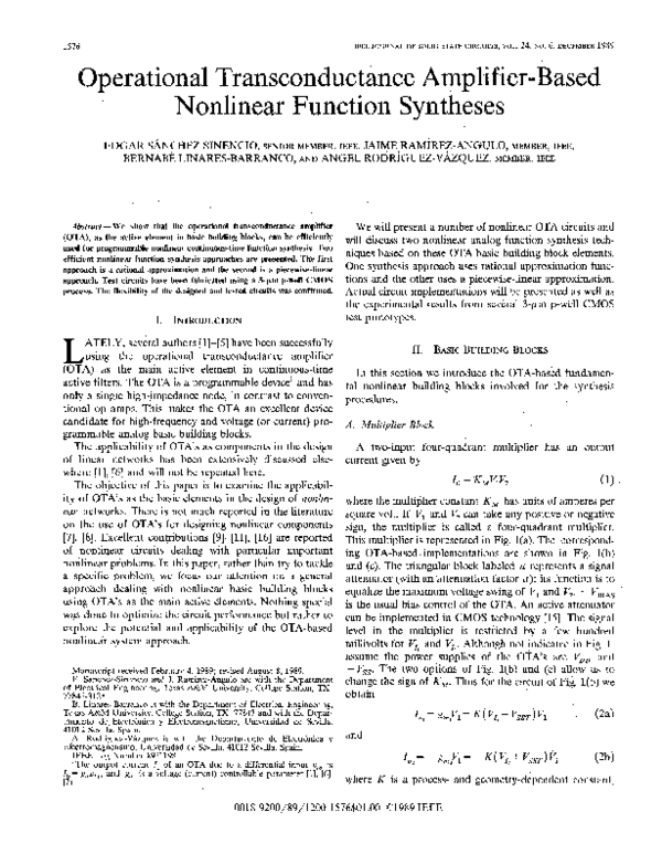 (PDF) Operational transconductance amplifier-based nonlinear function syntheses