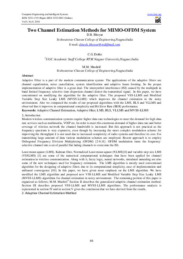 (PDF) Two Channel Estimation Methods for MIMO-OFDM System