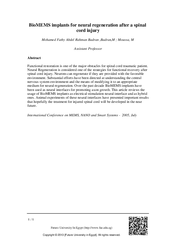(PDF) BioMEMS Implants for neural Regeneration after a Spinal Cord Injury