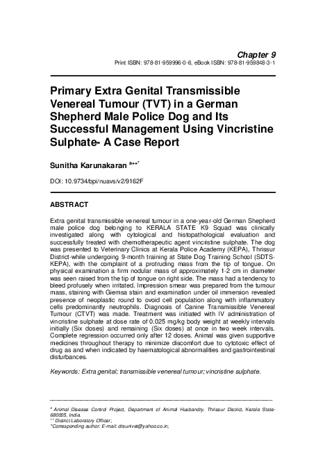 (PDF) Primary Extra Genital Transmissible Venereal Tumour (TVT) in a ...