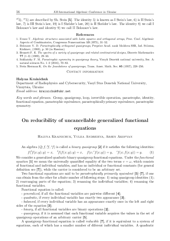 (PDF) On reducibility of uncancellable generalized functional equations