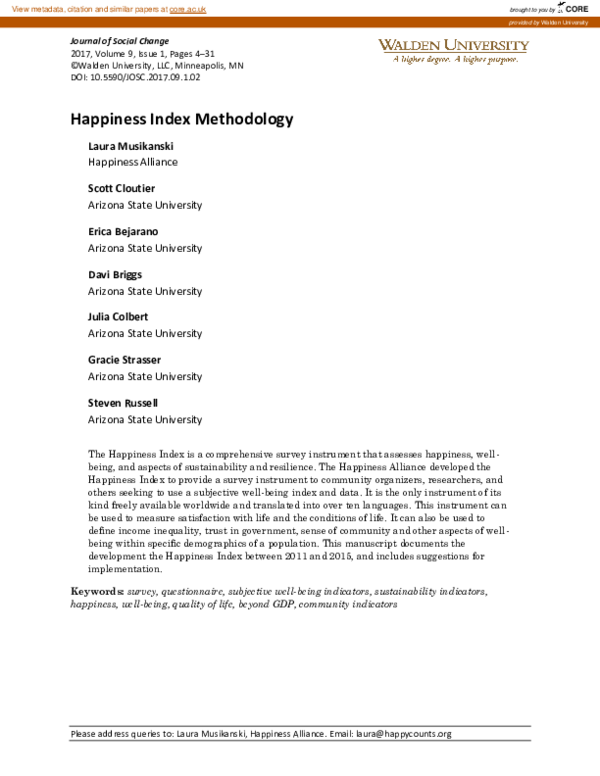 (PDF) Happiness Index Methodology
