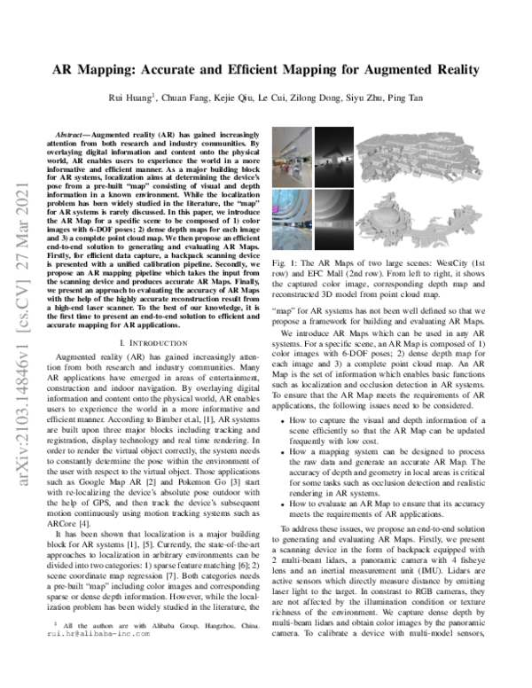(PDF) AR Mapping: Accurate and Efficient Mapping for Augmented Reality