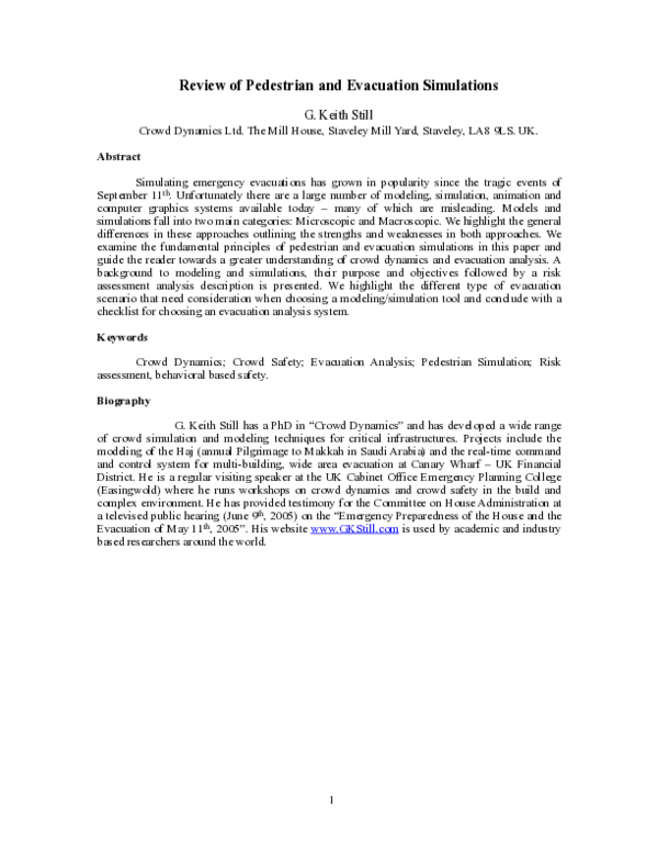 Pdf Review Of Pedestrian And Evacuation Simulations