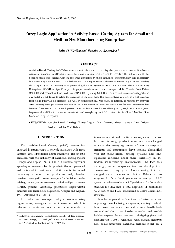 (PDF) Fuzzy Logic Application in Activity-Based Costing System for Small and Medium Size ...