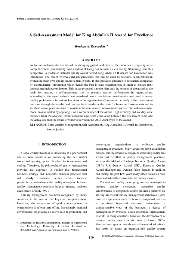 (PDF) A Self-Assessment Model for King Abdullah II Award for Excellence