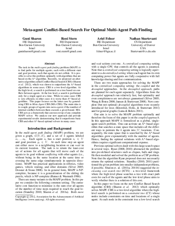 (PDF) Conflict-based search for optimal multi-agent pathfinding