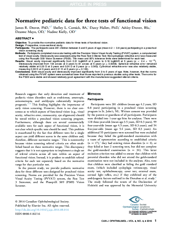 (PDF) Normative pediatric data for three tests of functional vision