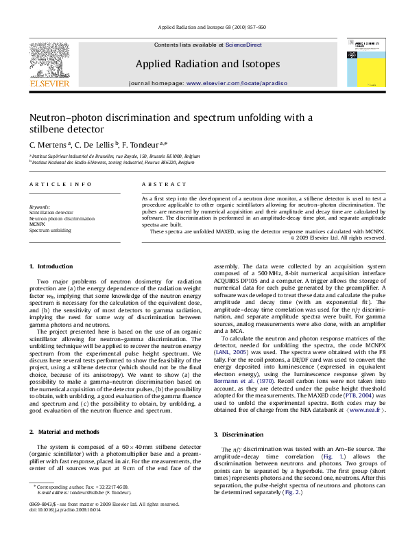 (PDF) Neutron–photon discrimination and spectrum unfolding with a stilbene detector