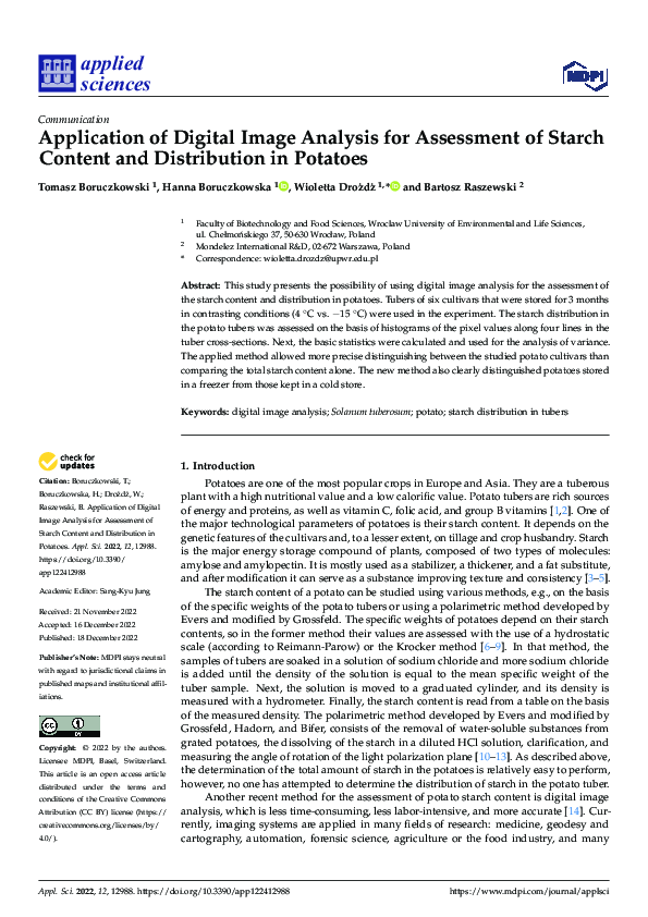 (PDF) Digital Image Analysis of Starch in Potatoes