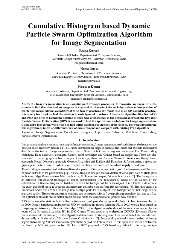 (PDF) Cumulative Histogram based Dynamic Particle Swarm Optimization Algorithm for Image ...
