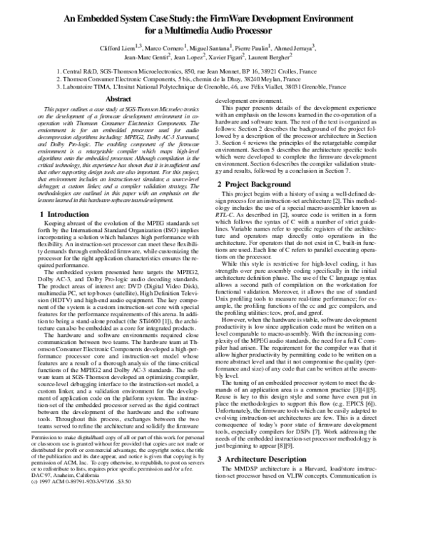(PDF) An Embedded System Case Study: The Firm Ware Development Environment For A Multimedia ...
