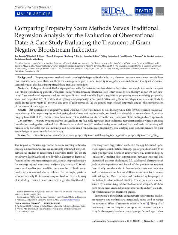 Pdf Comparing Propensity Score Methods Versus Traditional Regression Analysis For The