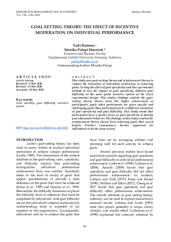 (PDF) Goal Setting Theory: The Effect of Incentive Moderation on ...