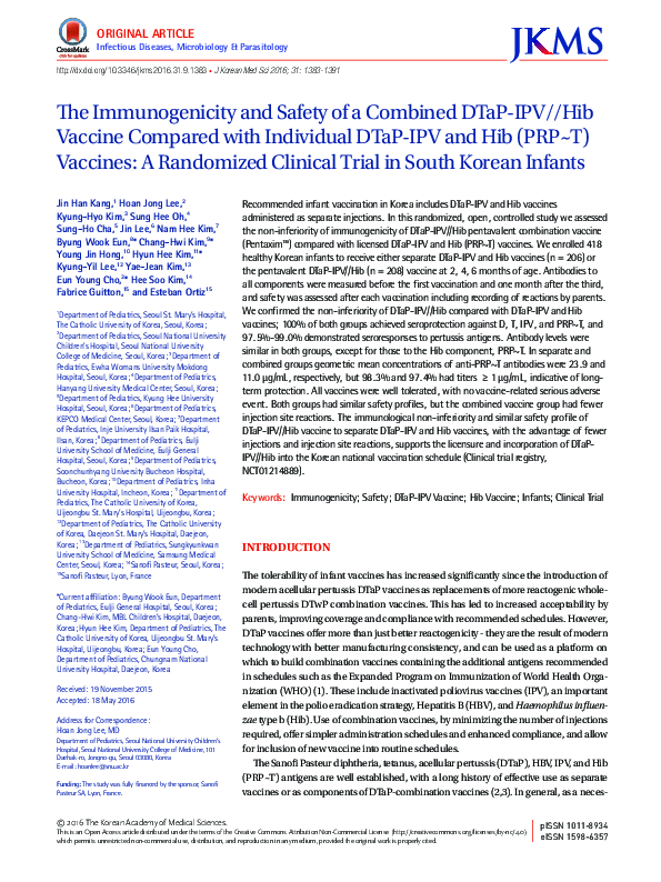 (PDF) The Immunogenicity and Safety of a Combined DTaP-IPV//Hib Vaccine ...
