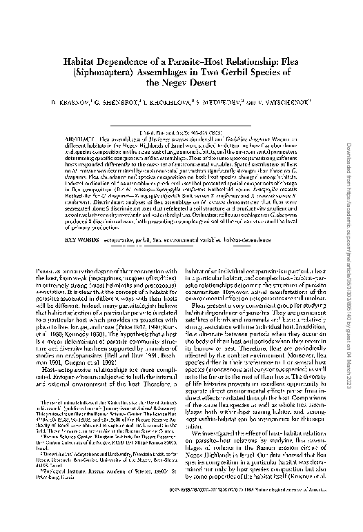 (PDF) Habitat Dependence of a Parasite-Host Relationship: Flea ...