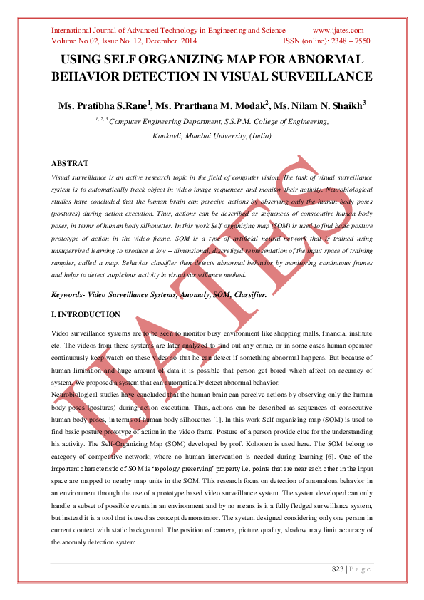 Pdf Using Self Organizing Map For Abnormal Behavior Detection In Visual Surveillance