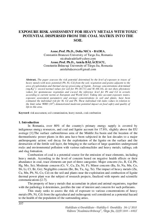 (PDF) Exposure Risk Assessment for Heavy Metals with Toxic Potential ...