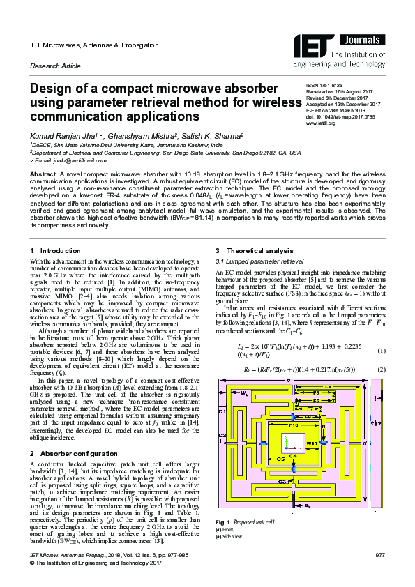 (PDF) Design of a compact microwave absorber using parameter retrieval method for wireless ...