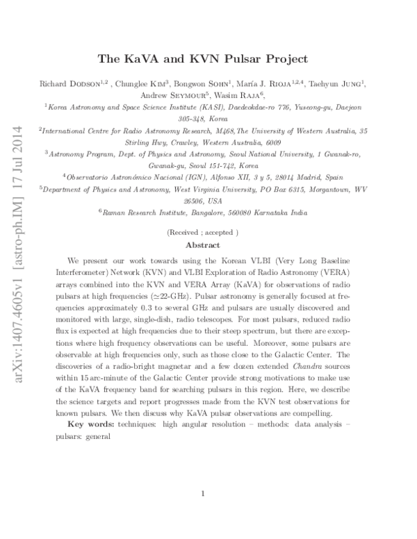 (PDF) The KaVA and KVN pulsar project