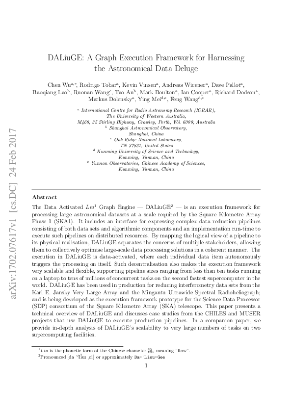 Pdf Daliuge A Graph Execution Framework For Harnessing The Astronomical Data Deluge