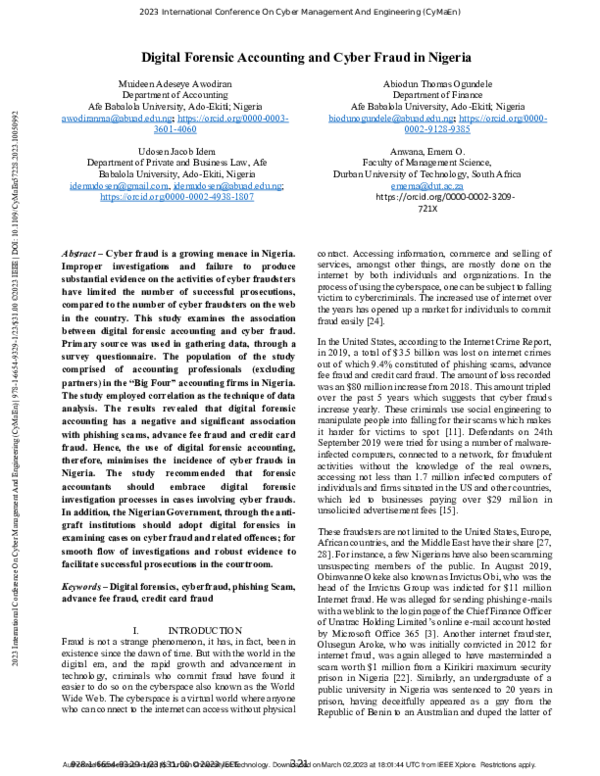 (PDF) Digital Forensic Accounting and Cyber Fraud in Nigeria