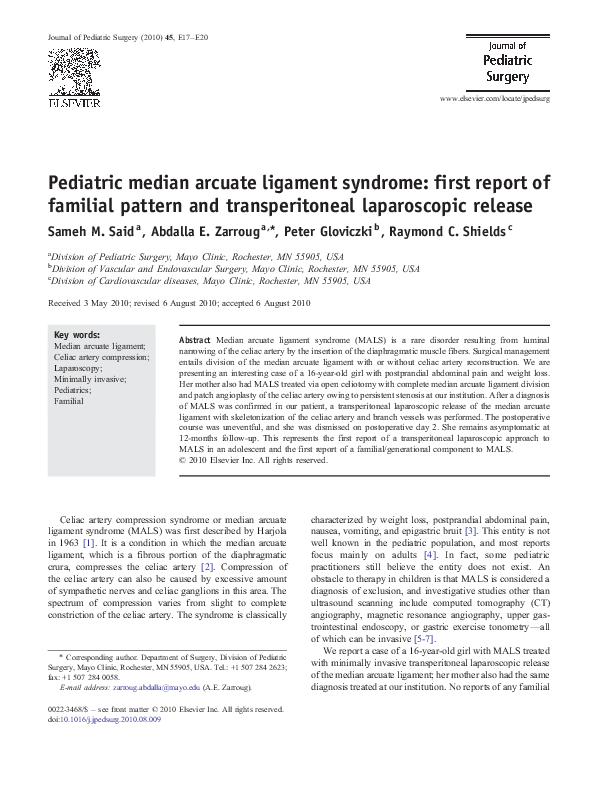 (PDF) Pediatric median arcuate ligament syndrome: first report of ...