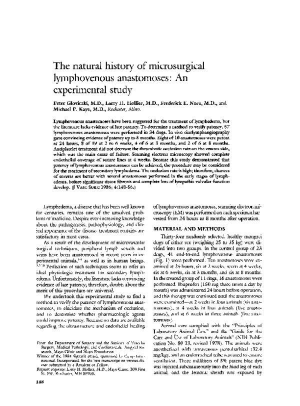 (PDF) Patency of Microsurgical Lymphovenous Anastomoses