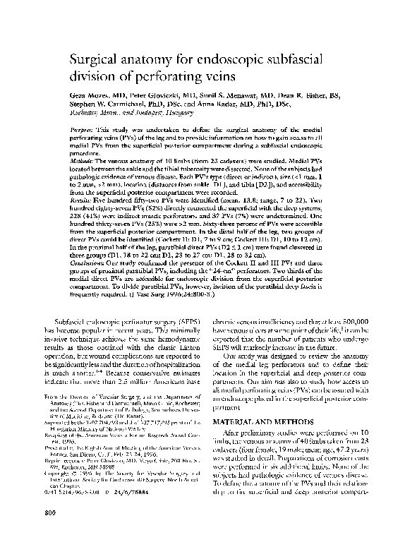 (PDF) Surgical anatomy for endoscopic subfascial division of ...