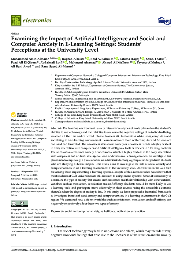 (PDF) Examining the Impact of Artificial Intelligence and Social and Computer Anxiety in E ...