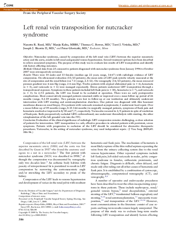 (PDF) Left renal vein transposition for nutcracker syndrome