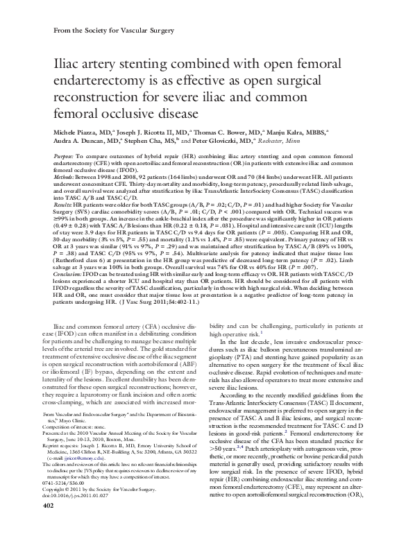 (PDF) Iliac artery stenting combined with open femoral endarterectomy ...