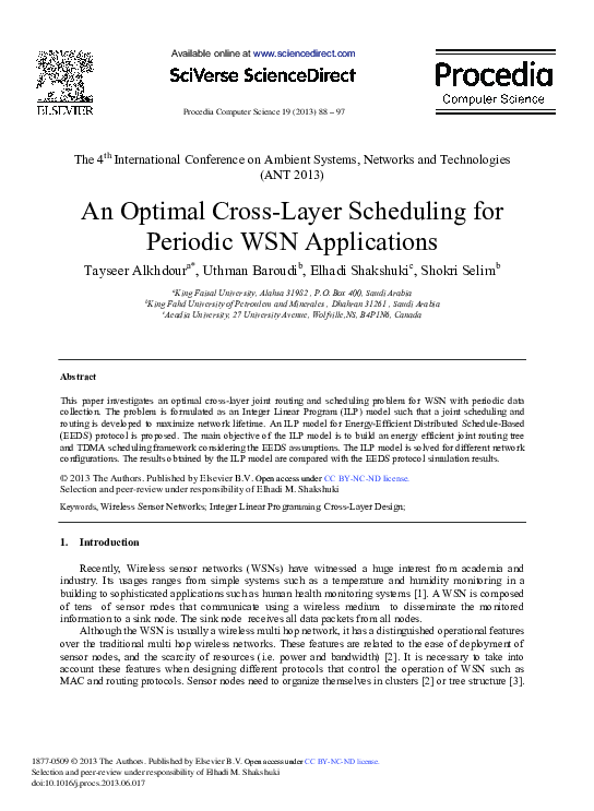 Pdf An Optimal Cross Layer Scheduling For Periodic Wsn Applications